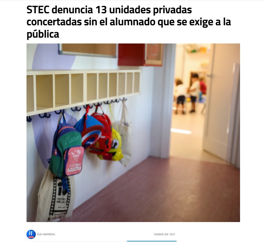 STEC denuncia 13 unidades privadas concertadas sin el alumnado que se exige a la Pública - STEC